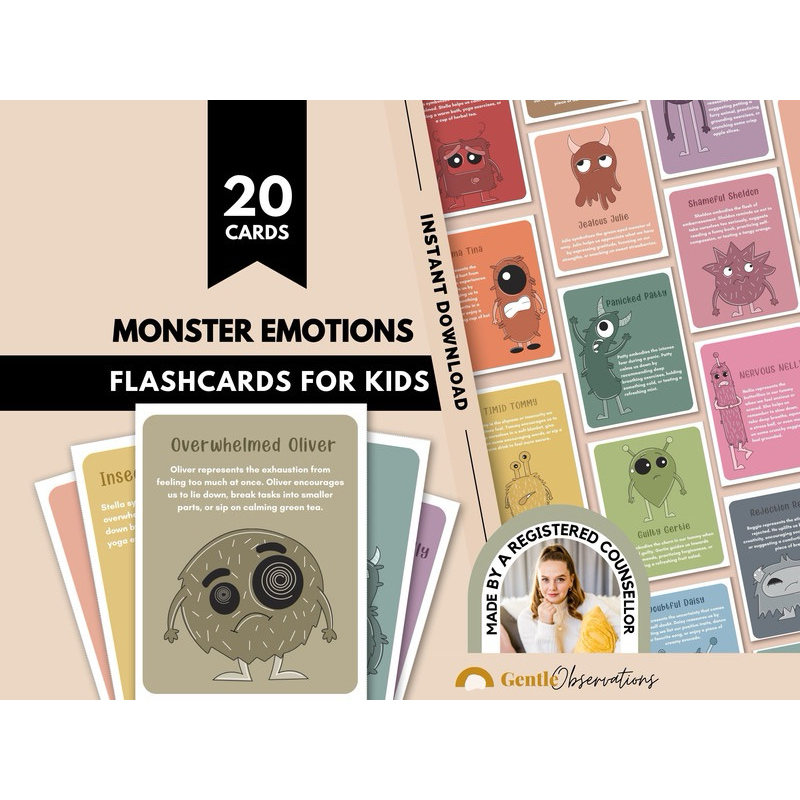 Monster Emotions Cards for Kids, Social Emotional Learning Cards ...