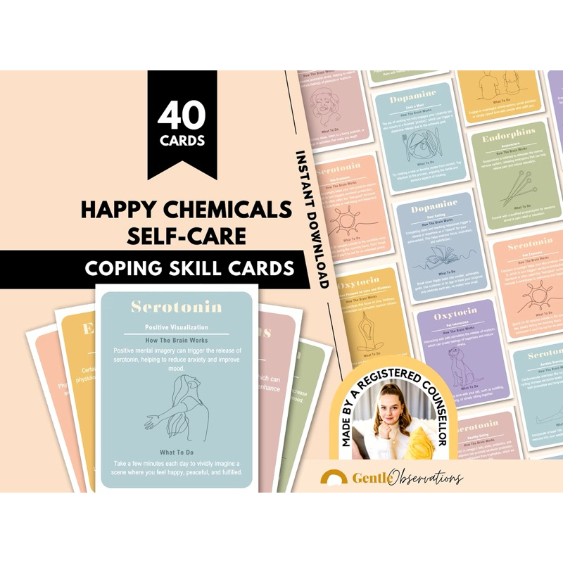Happy Chemicals Coping Skill Cards for Anxiety & Depression, Somatic ...