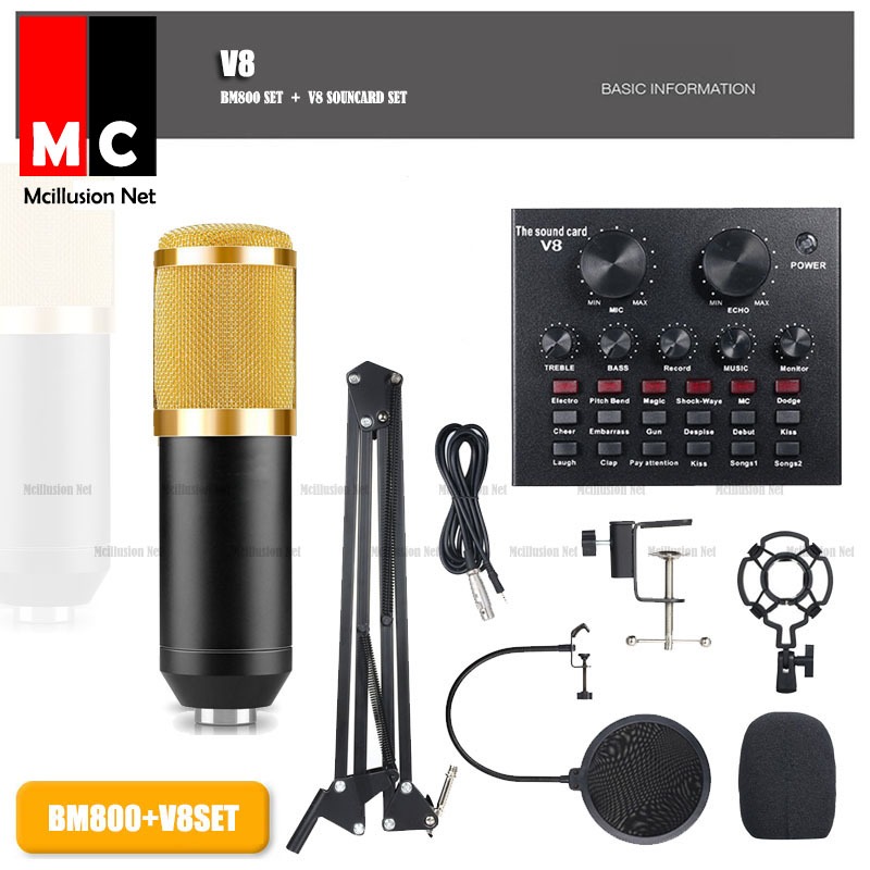【Ready Stock】 BM800 Microphone Condenser & V8 Sound Card Recording For Radio Braodcasting ...