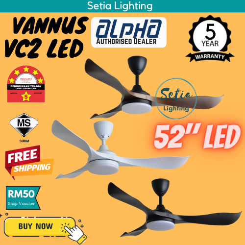 Alpha Vannus VC2 LED Ceiling Fan 52" DC Motor 3 blade with remote ...