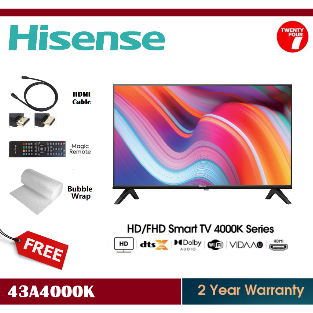 [ Delivered by Seller ] HISENSE 43" inch A4000K Series Bezel-Less Smart ...