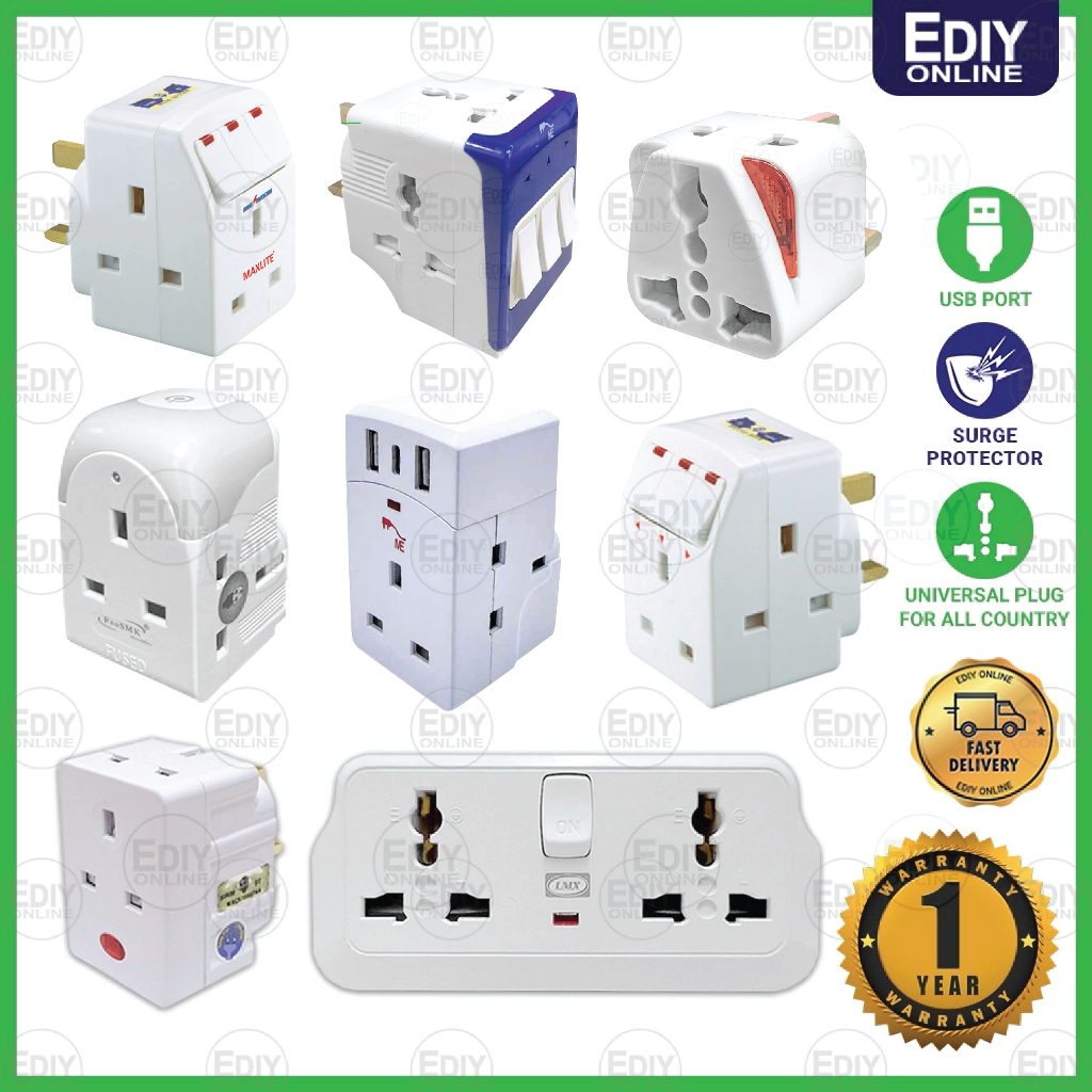 3 WAY ADAPTOR ADAPTER SWITCH USB SOCKET OUTLET PLUG EXTENSION WALL ...