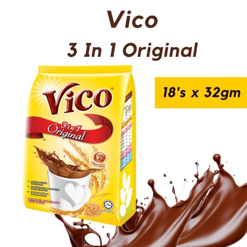 Vico 3 in 1 Original Chocolate Malt Drink 18s x 32g | Shopee Malaysia