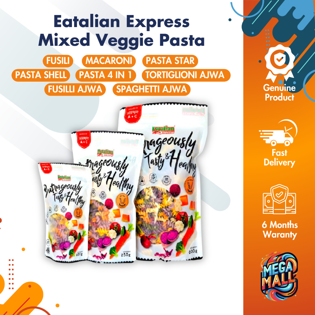 Eatalian Express Mixed Veggie Pasta | 100g/250g/600g | High Fiber ...