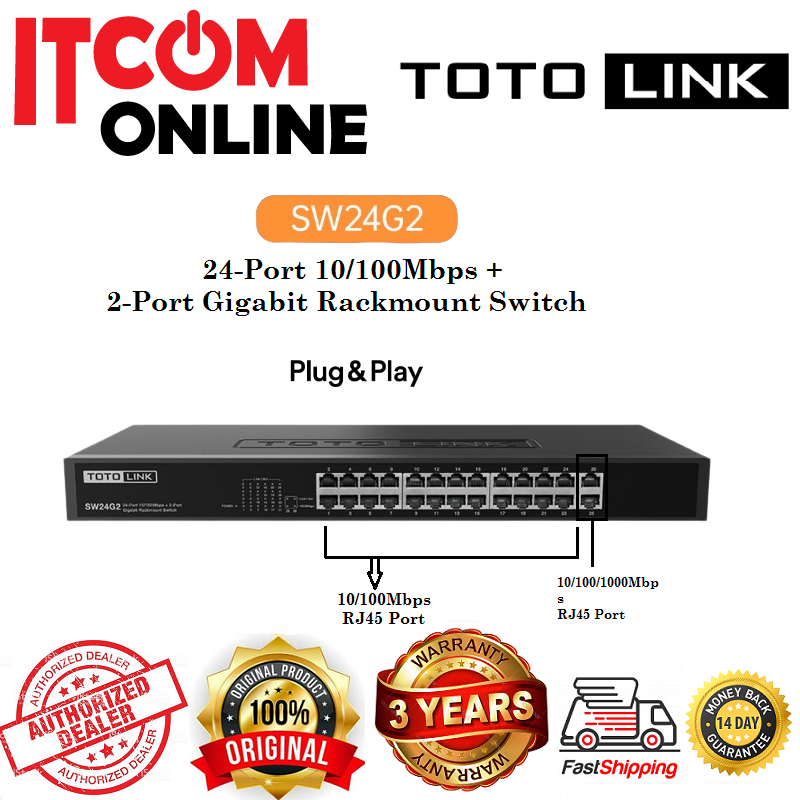TOTOLINK STANDARD 24-PORT + 2 GIGABIT PORT SWITCH *METAL* (SW24G2 ...