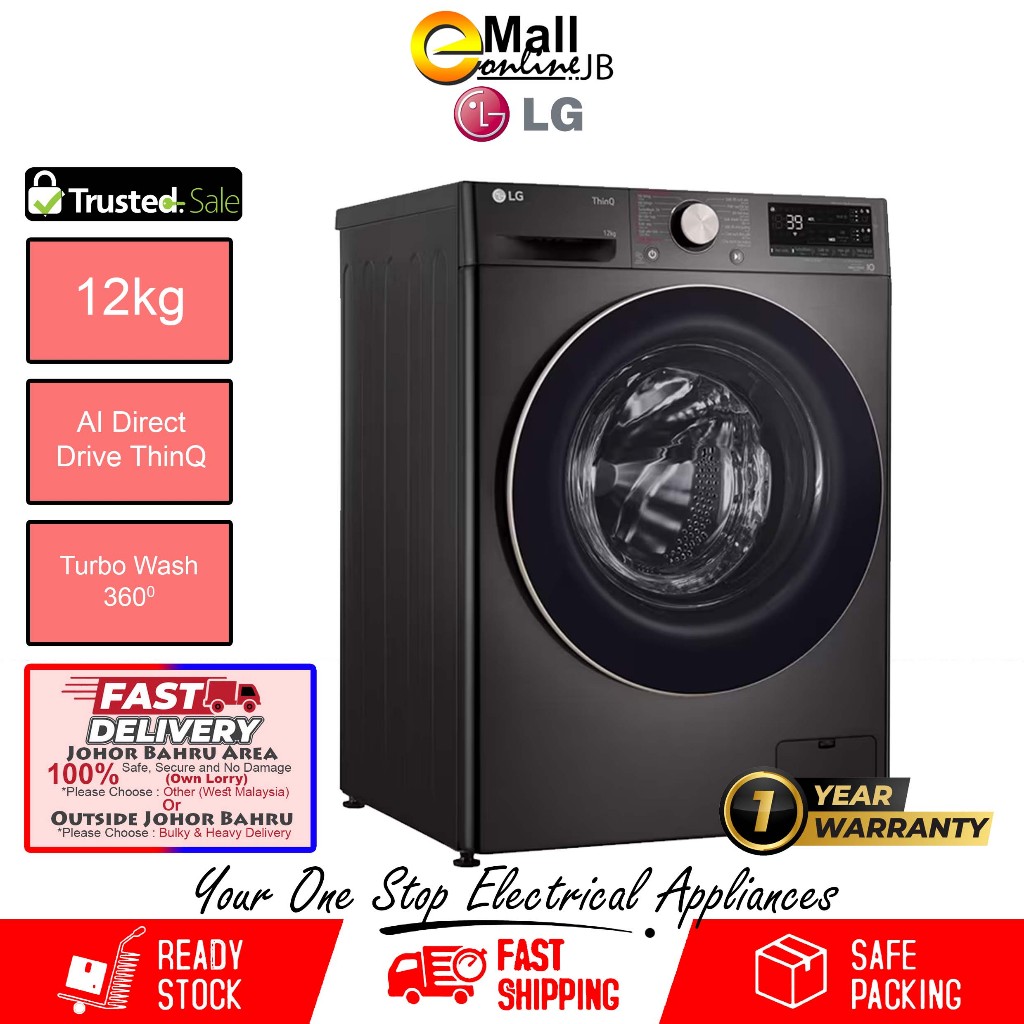 LG 12KG Front Load Washer with AI Direct Drive and TurboWash 360˚ FV1412S3B | Mesin Basuh ...