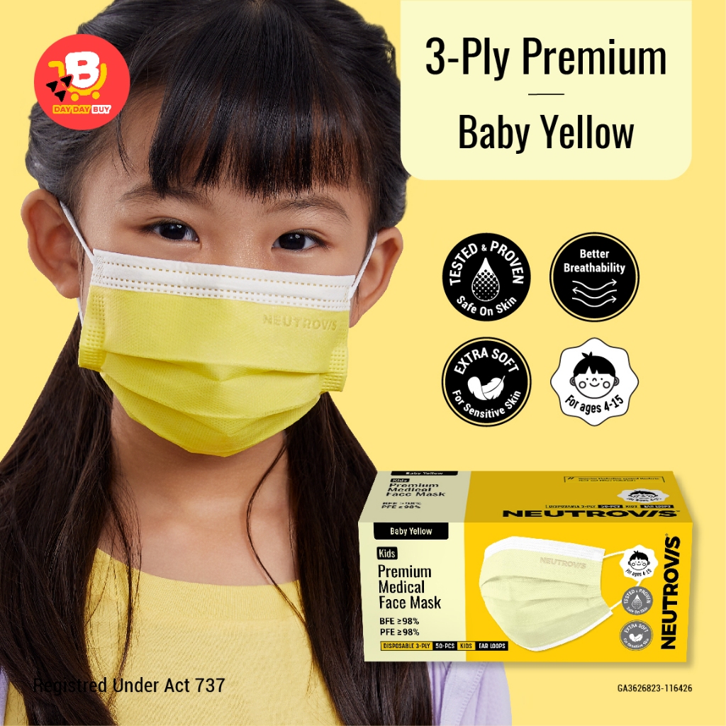 Neutrovis 3-Ply Kids Premium Medical Face Mask 50s - Baby Yellow (KIDS ...