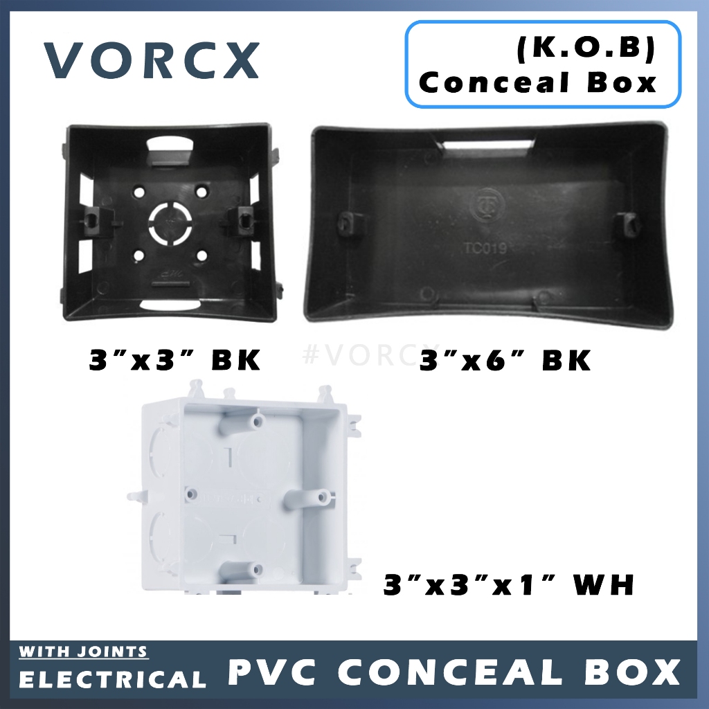 (K.O.B) PVC 3x3 3x6 Conceal Box Black Soft White Hard Electrical Wiring ...
