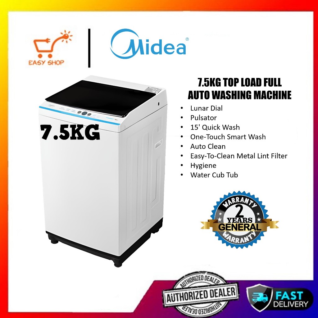 MIDEA 7.5KG Fully Auto Washing Machine MA100W75/WK/E Washer Mesin Basuh ...