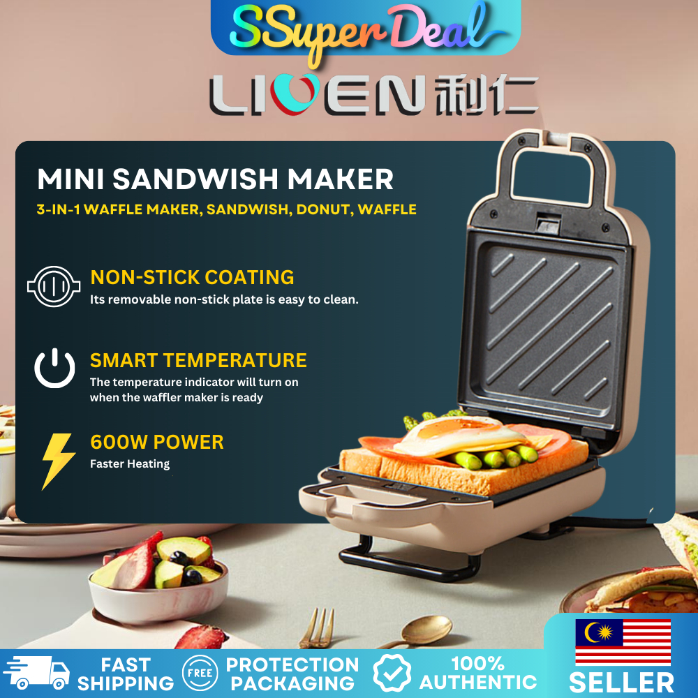 LIVEN Mini Wafer Maker 3 in 1 Sandwish | Donuts with Removable Non ...