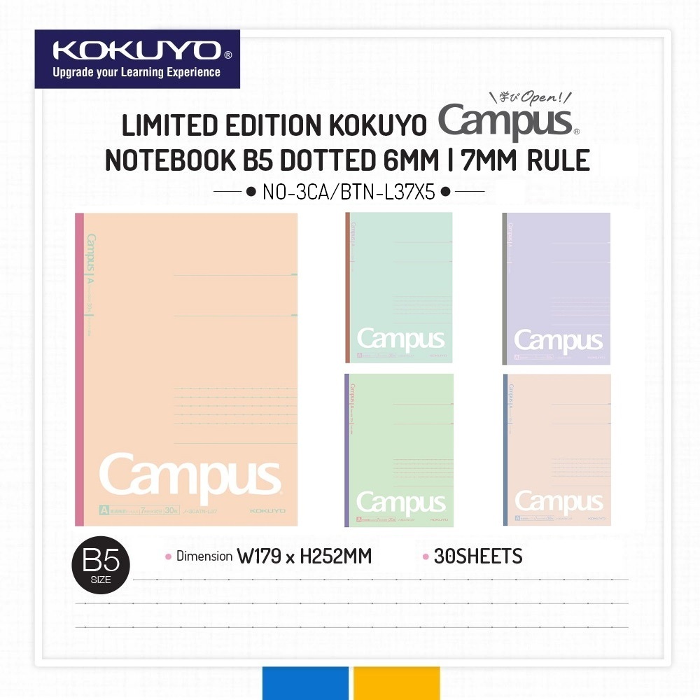 [LIMITED EDITION] Kokuyo Campus Adhesive-Bound Notebook B5 -Dotted 6mm / 7mm Rule (30Sheets ...