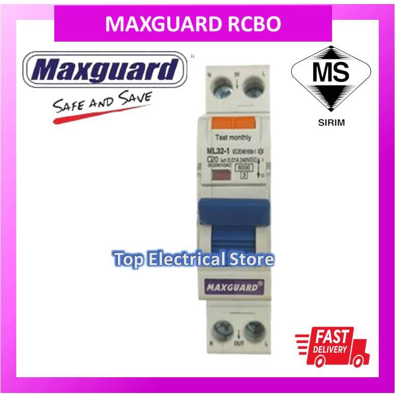 MAXGUARD 20A 2 POLE 10MA RCBO SIRIM APPROVED | Shopee Malaysia