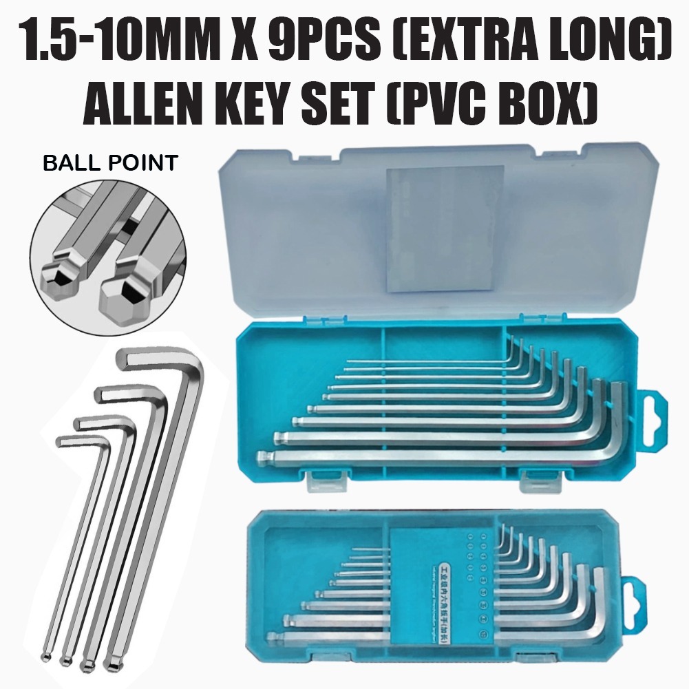 [PVC BOX] EXTRA LONG 9 PCS BALL POINT ALLEN KEY WRENCH SET / CHROME ...