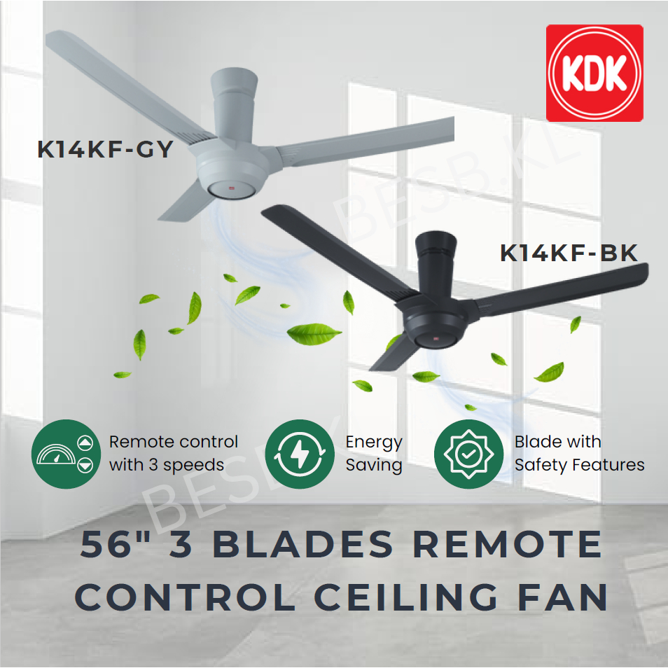 KDK K14KF 56" 3 Blades Remote Control Ceiling Fan Kipas Siling Black ...