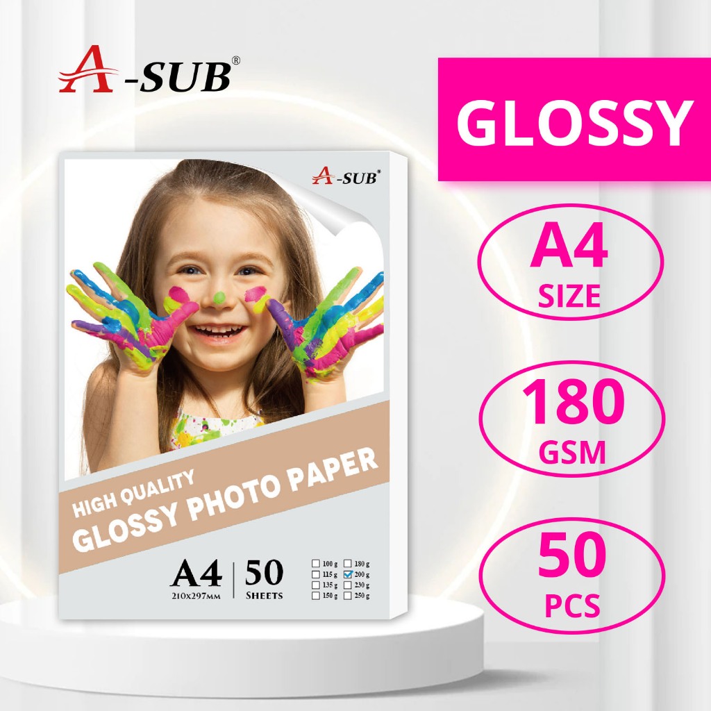 [High-Glossy 100pcs] A-SUB Glossy Photo Paper Fast Dry 180gsm ...