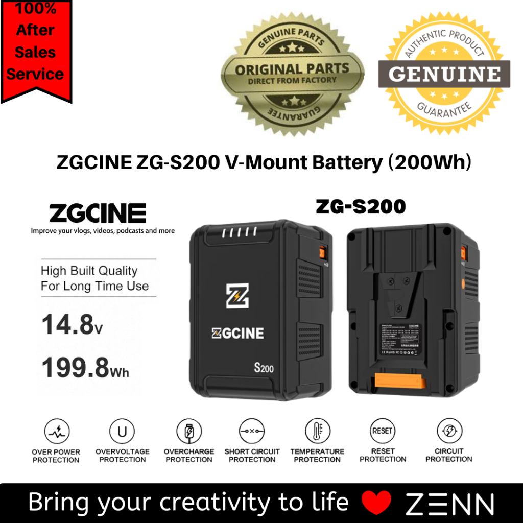 ZGCINE S200 V-Mount Battery 200Wh 14.8V with Dual DC/USB-C/D-TAP Ports ...