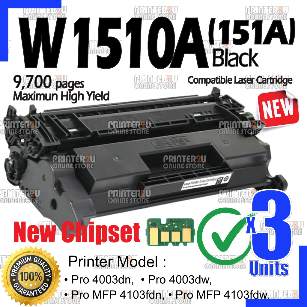 3x WITH CHIP Compatible to HP 151A W1510A W1510X 151X Laserjet Pro ...