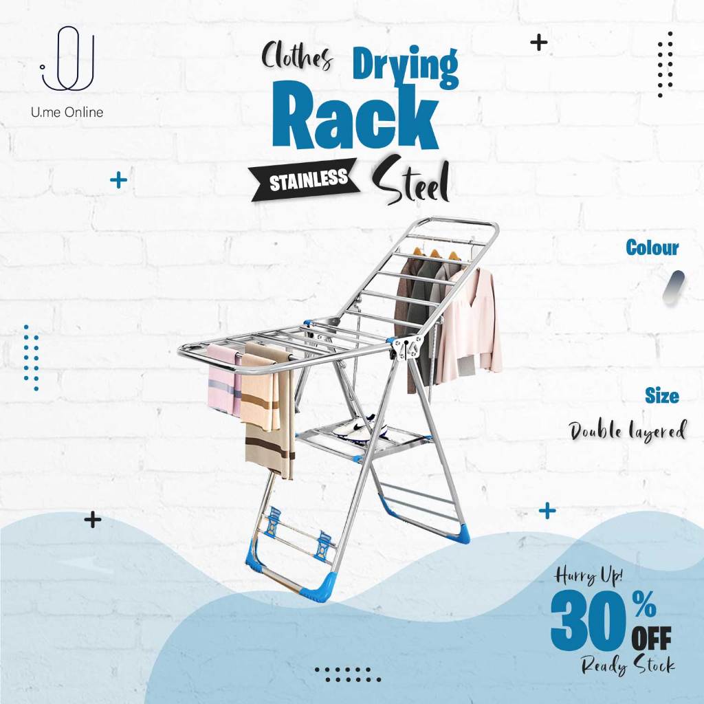 U.me Stainless Steel Foldable Clothes Hanger Laundry Drying Rack ...