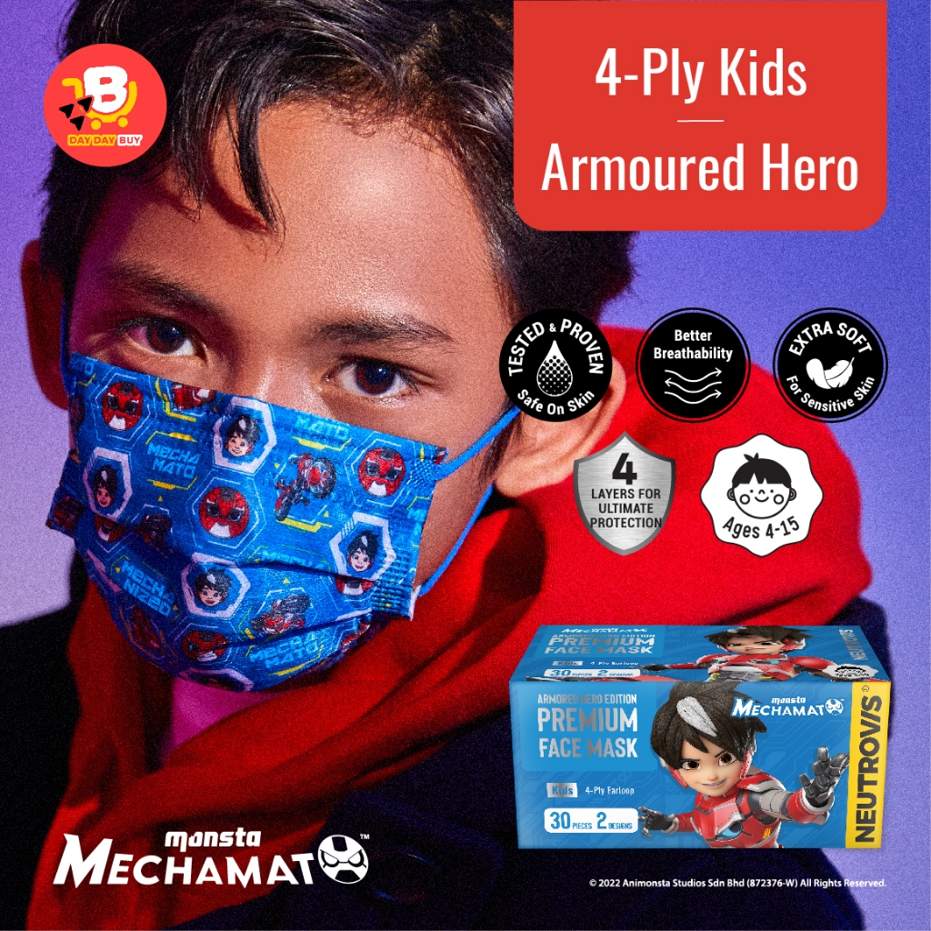 Neutrovis MONSTA MECHAMATO 4-Ply Premium Kids Face Mask 30s - Armored ...