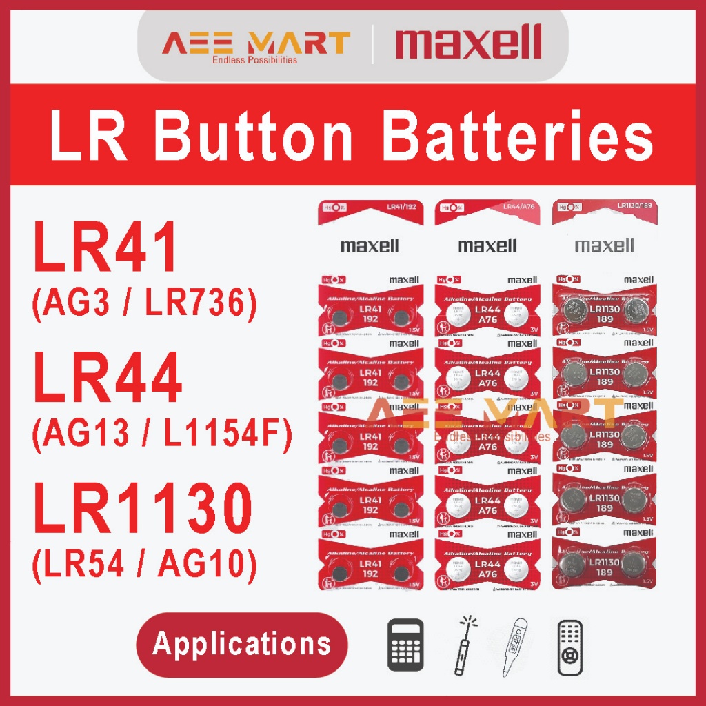 (Original) Maxell LR1130 / LR41 / LR44 Micro Alkaline Battery Button Cell | Bateri (1pc/10pcs ...