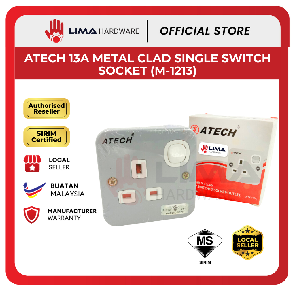 ATECH 13A METAL CLAD SINGLE SWITCH SOCKET (M-1213) | Shopee Malaysia