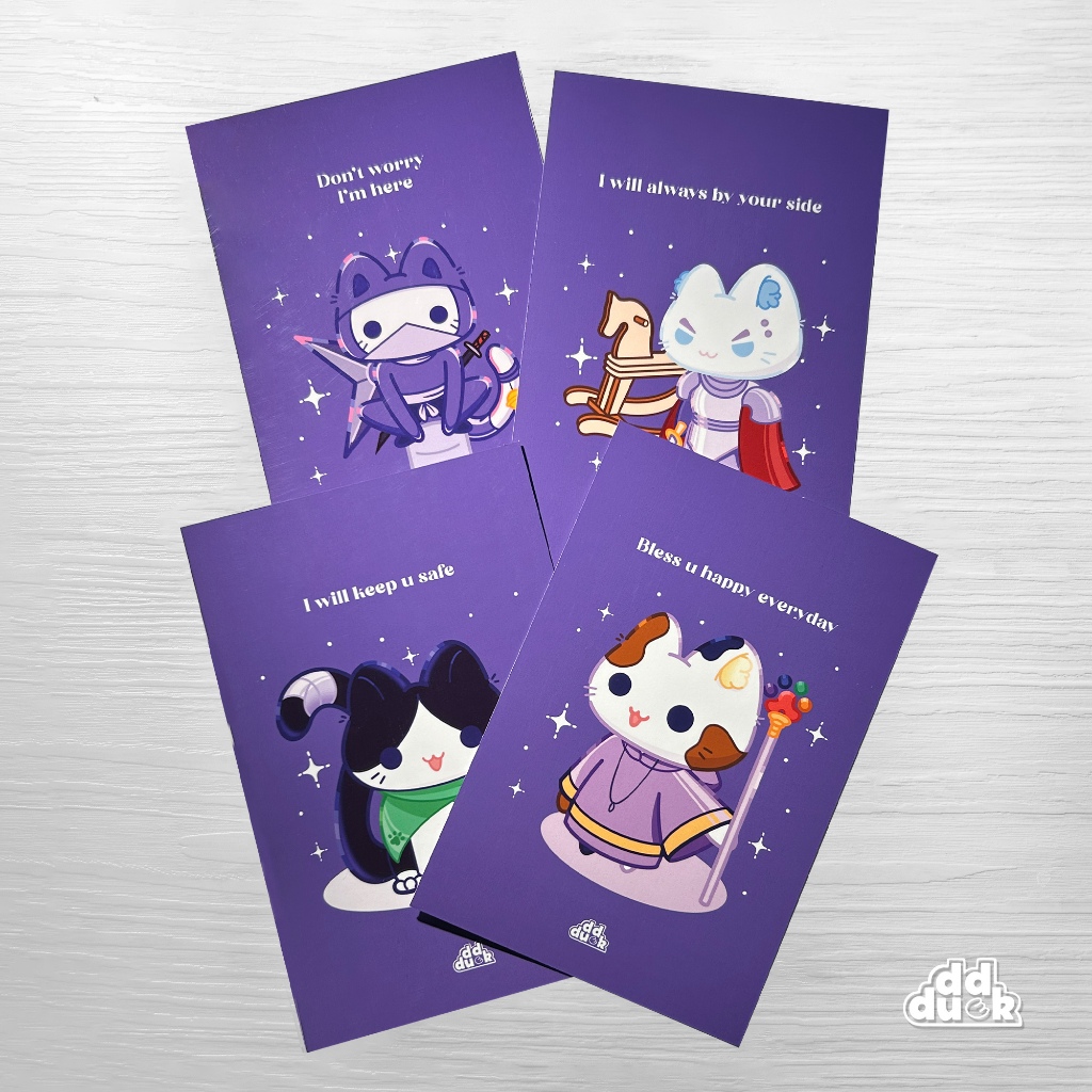 Meow Cute Postcard Art Print | Knight Meow | Enchanter Meow | Ninja ...
