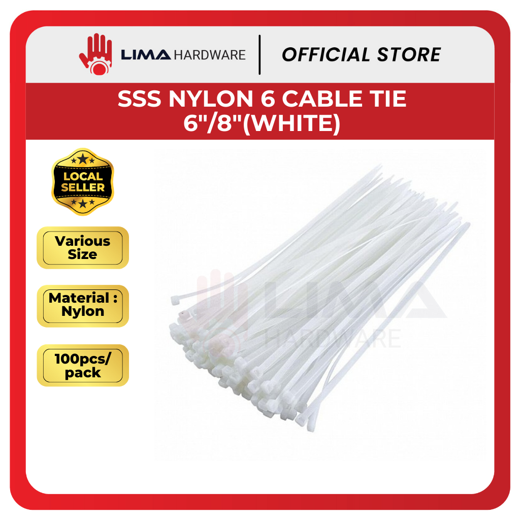SSS Nylon Cable Tie, Pengikat Kabel Nilon - WHITE (100PCS) | Shopee ...