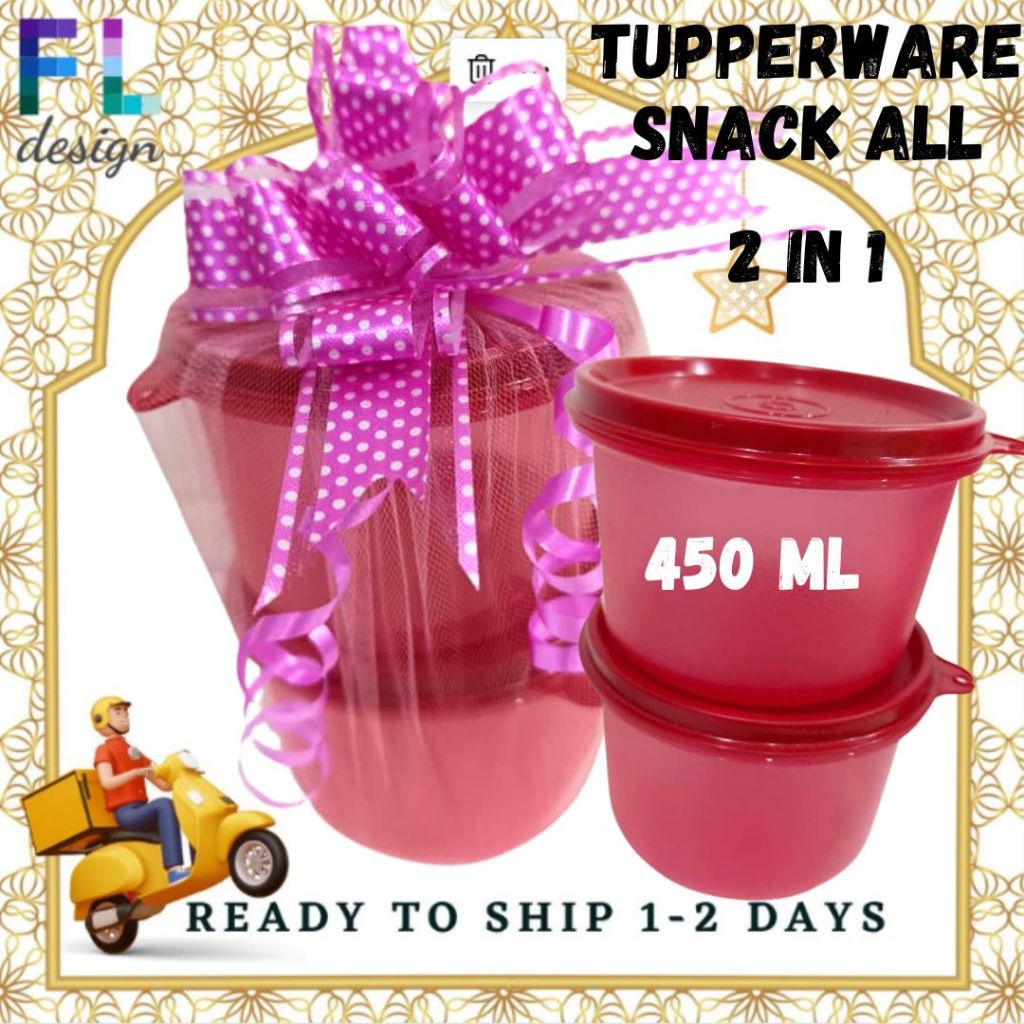 Tupperware Snack N All 450ml Red AirTight Liquid Tight hadiah GURU RAYA ...