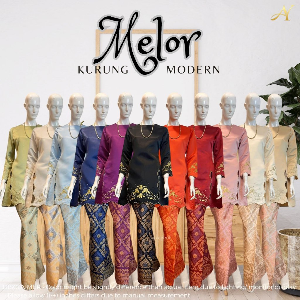KURUNG MODERN MELOR MATERIAL SATIN DAN SULAM KOLEKSI BAJU RAYA 2024 ...