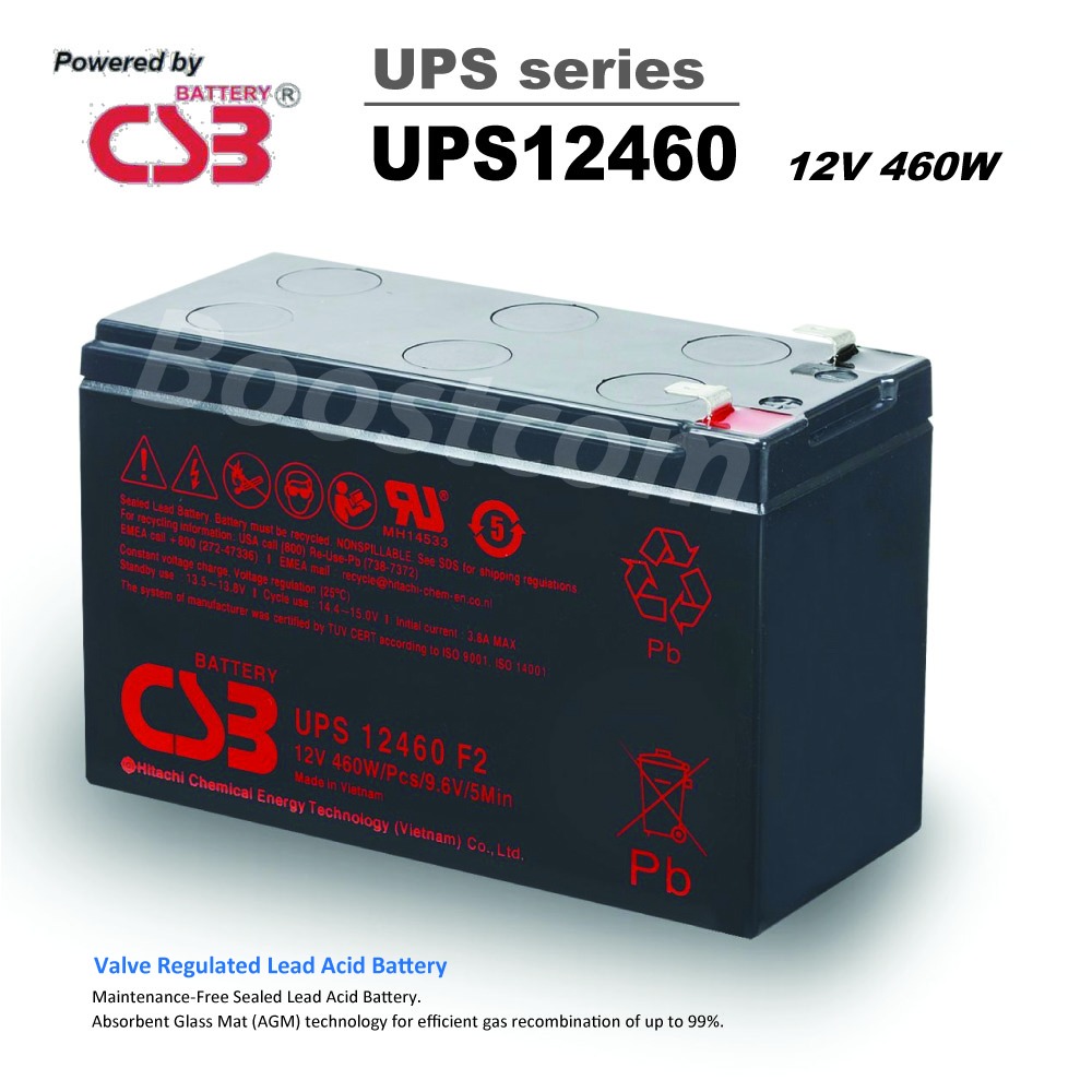 CSB UPS12460 12V 460W Maintenance Free Rechargeable AGM Sealed Lead ...