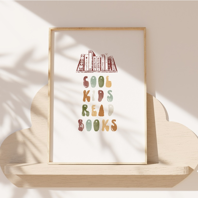 Cool Kids Read Books Poster with frame in Rustic Boho theme (Nursery ...
