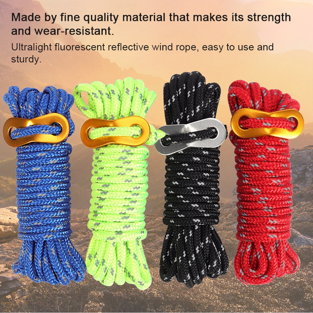 🔥Random Color🔥4 Meter Reflective Rope Paracord Rope Camping Tent Rope ...