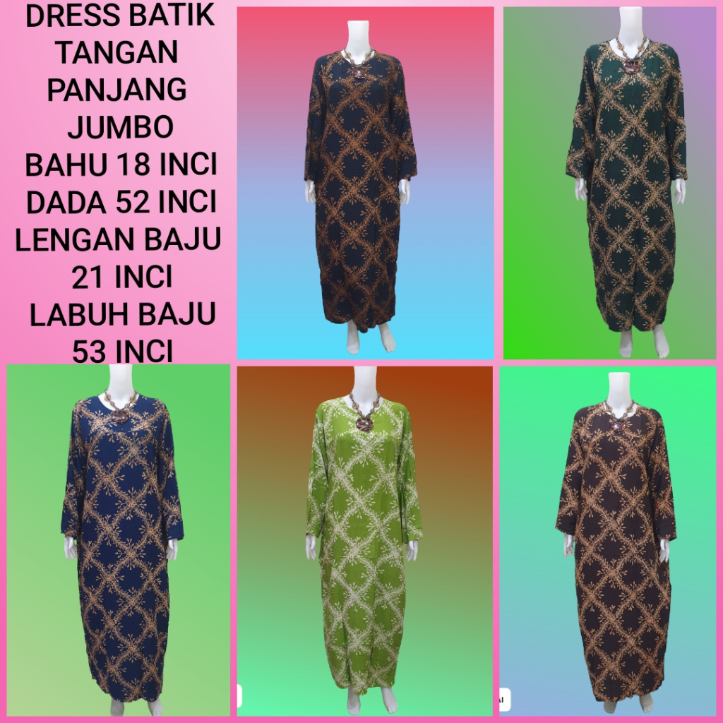 DRESS BATIK TANGAN PANJANG JUMBO KENANGA | Shopee Malaysia
