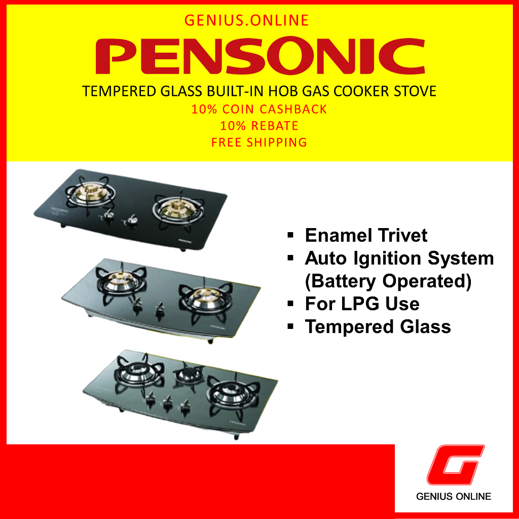 PENSONIC Tempered Glass 2 Burner/3 Burner Built-In Hob Gas Cooker Stove ...