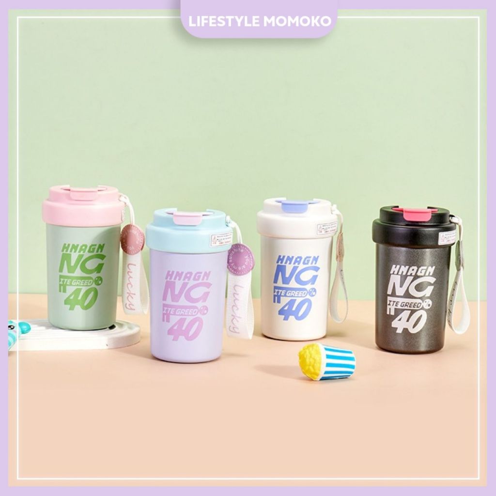 Cute Coffee Cup 420ML With Handle Design Stainless Steel Water Bottle Botol Air Tahan Panas ...