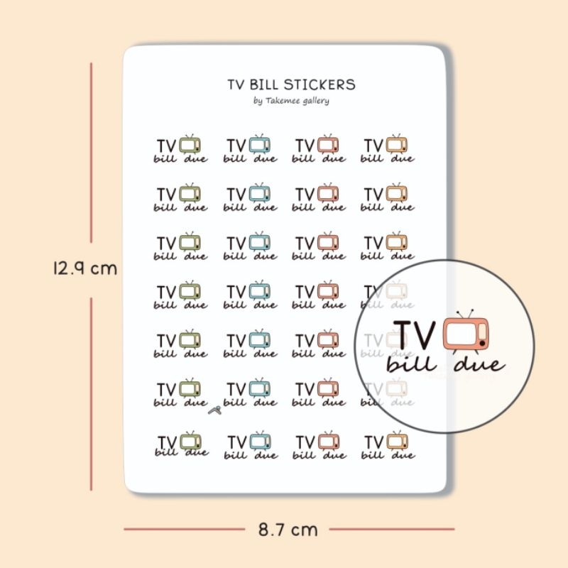 TV Television Bill Due Sticker Sheet For Bullet Journal Reminder Diary ...