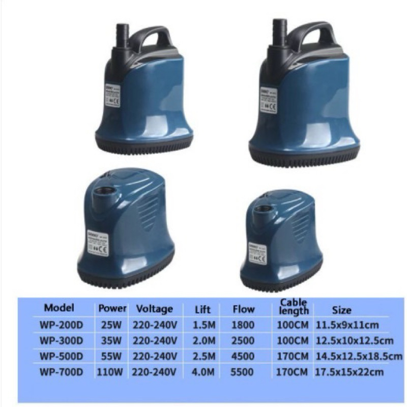 SOBO Aquarium Submersible Water Pump WP-100D WP-200D WP-300D Fountain ...