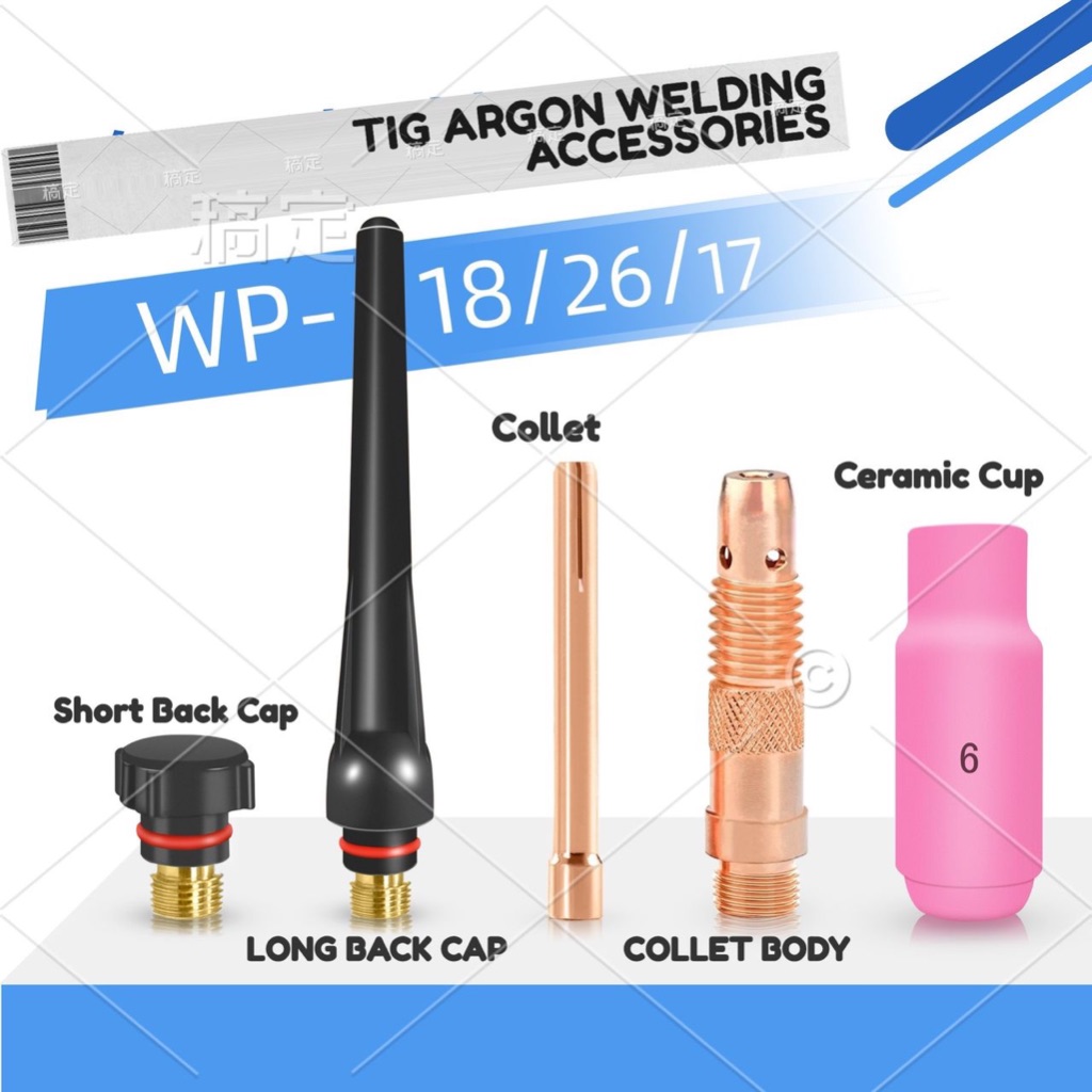 WP 17/18/26 TIG COLLET/COLLET BODY/CERAMIC CUP/LONG BACK CAP/SHORT BACK ...
