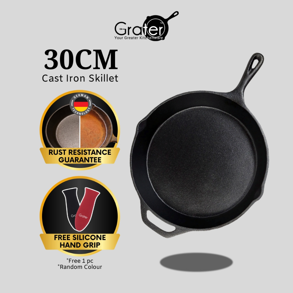 [RUST FREE] GRATER 30CM Rust Resistance Pre-Seasoned Cast Iron Skillet ...