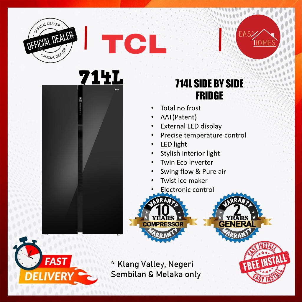 TCL Refrigerator Black Glass Twin Eco Inverter Total No Frost TRSB ...