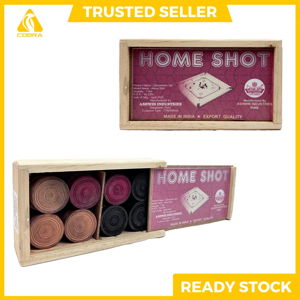 Ashwin Carrom Men Carrom seed coin Wooden HOME SHOT In Wooden Box Buah ...