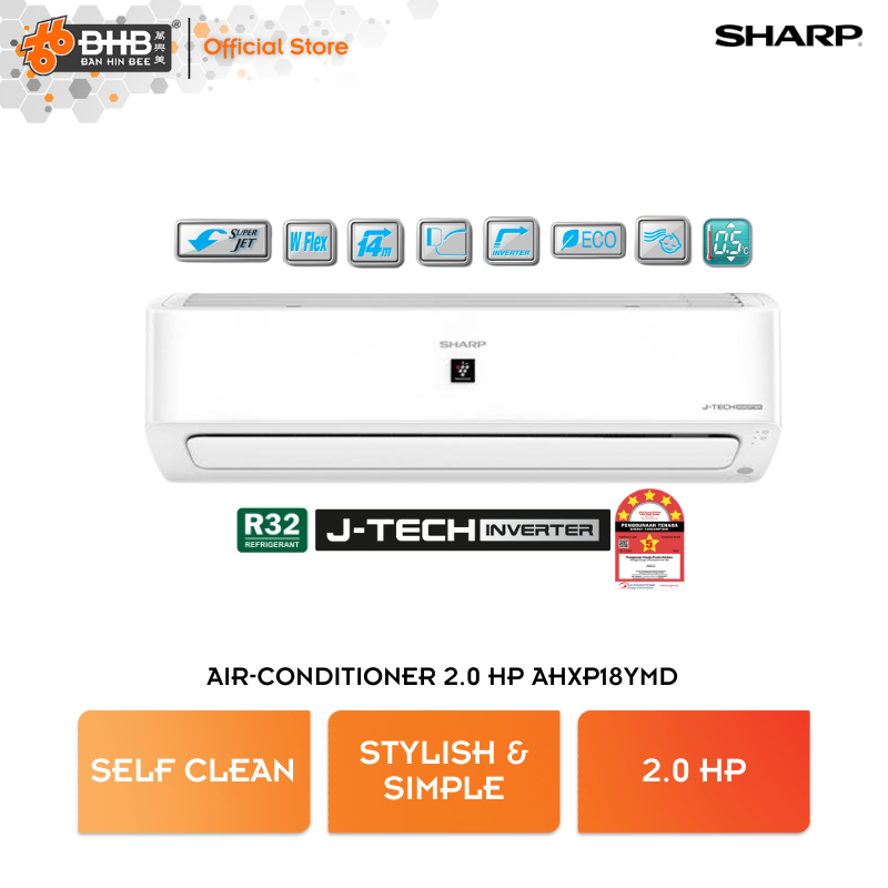 Sharp J-Tech Inverter Air Conditioner 2.0 HP AHXP18YMD Plasmacluster ...