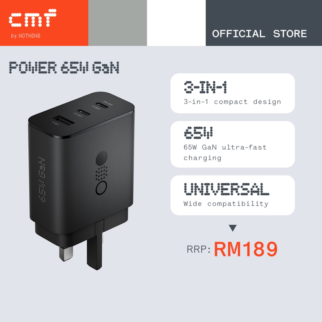 CMF Power 65W GaN Charger | 3-in-1 compact design | 65W GaN ultra-fast ...