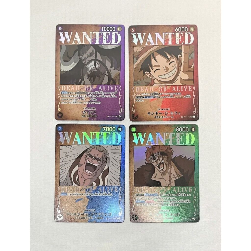 ONE PIECE CARD GAME OPCG Wanted set of 4 Wanted Luffy, Wanted Kaido ...