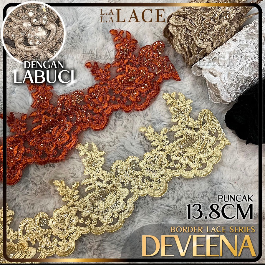 Border Lace Sequine DEVEENA 13.8cm Border Baju Labuci Kurung Sedondon ...