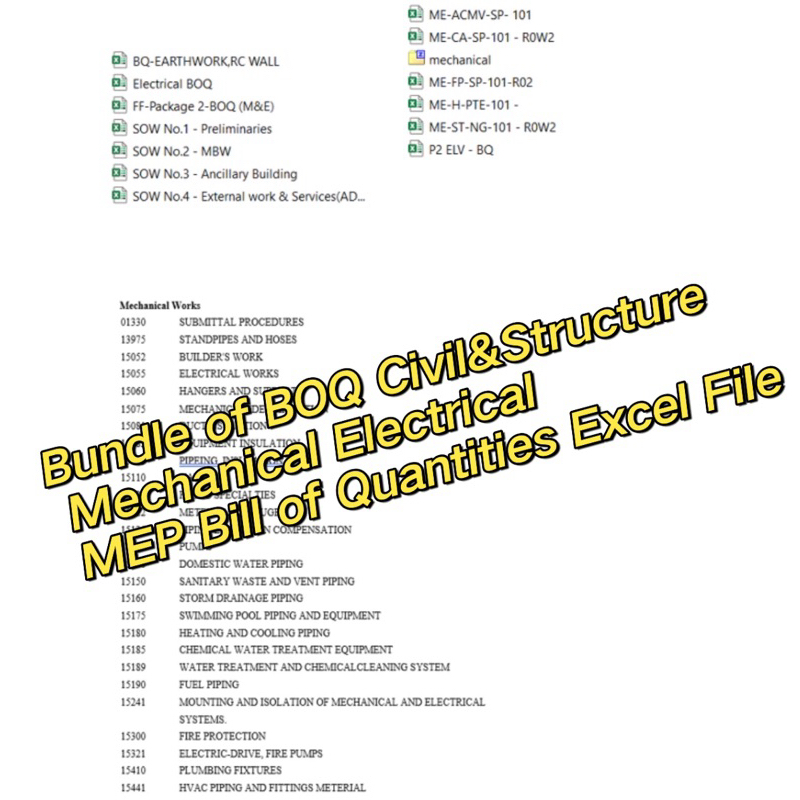 Bundle of BOQ Civil&Structure Mechanical Electrical MEP Bill of ...