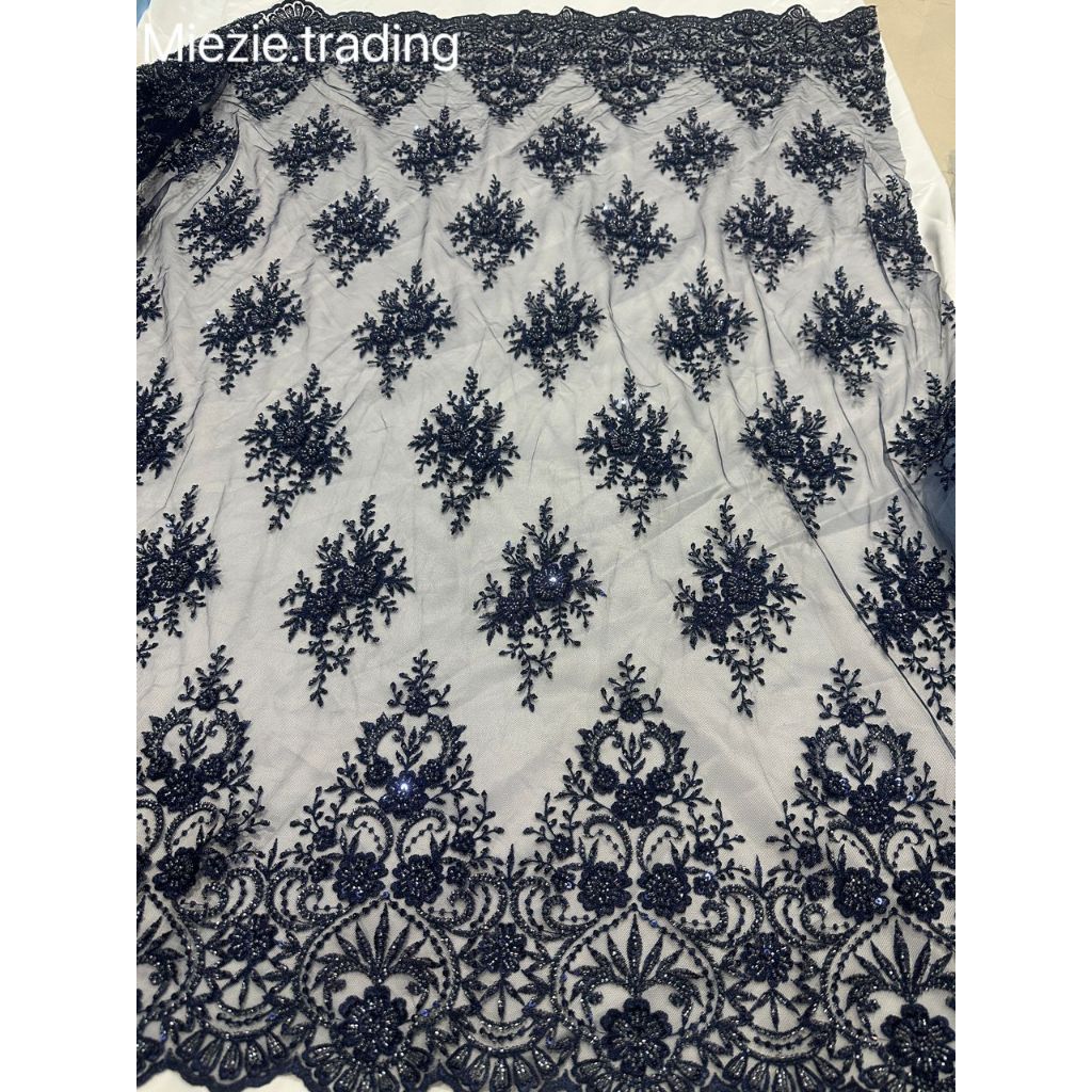 Kain Lace Meter (Navy Blue) / Lace Fabric Beaded / Embroidery Lace ...