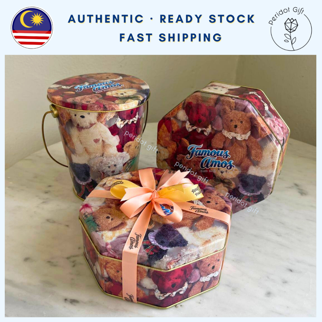 Famous Amos Teddy Gift 160g Cookies - Tin / Bucket - Wedding Hantaran ...