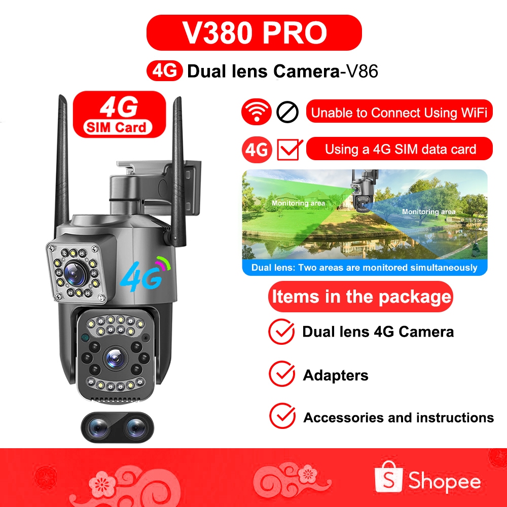 V380 Pro wireless dual lens outdoor waterproof wifi 360 cctv camera ...