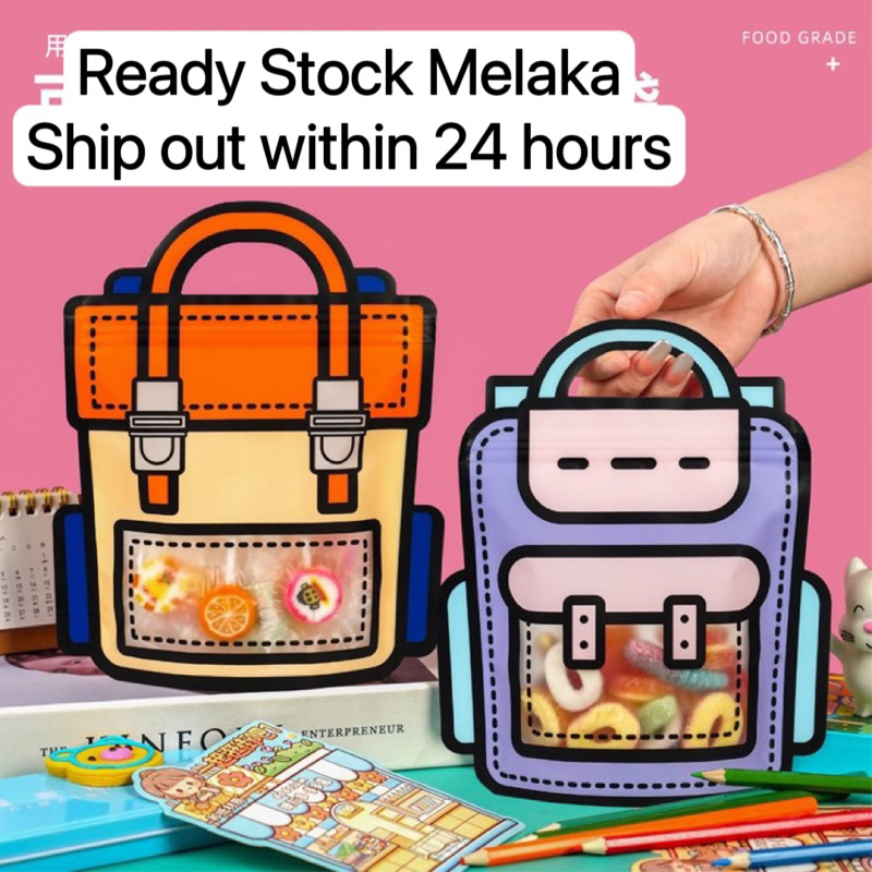 Creative School Bags Shape Cookie Candy Plastic Zipper Bags Gift Snack ...